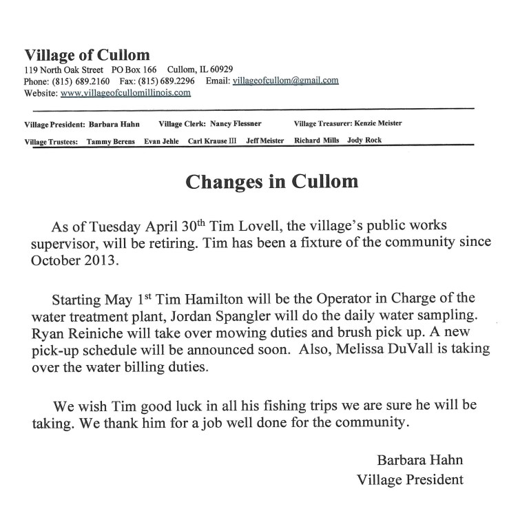 Village of Cullom, Illinois | Cullom Board of Trustees